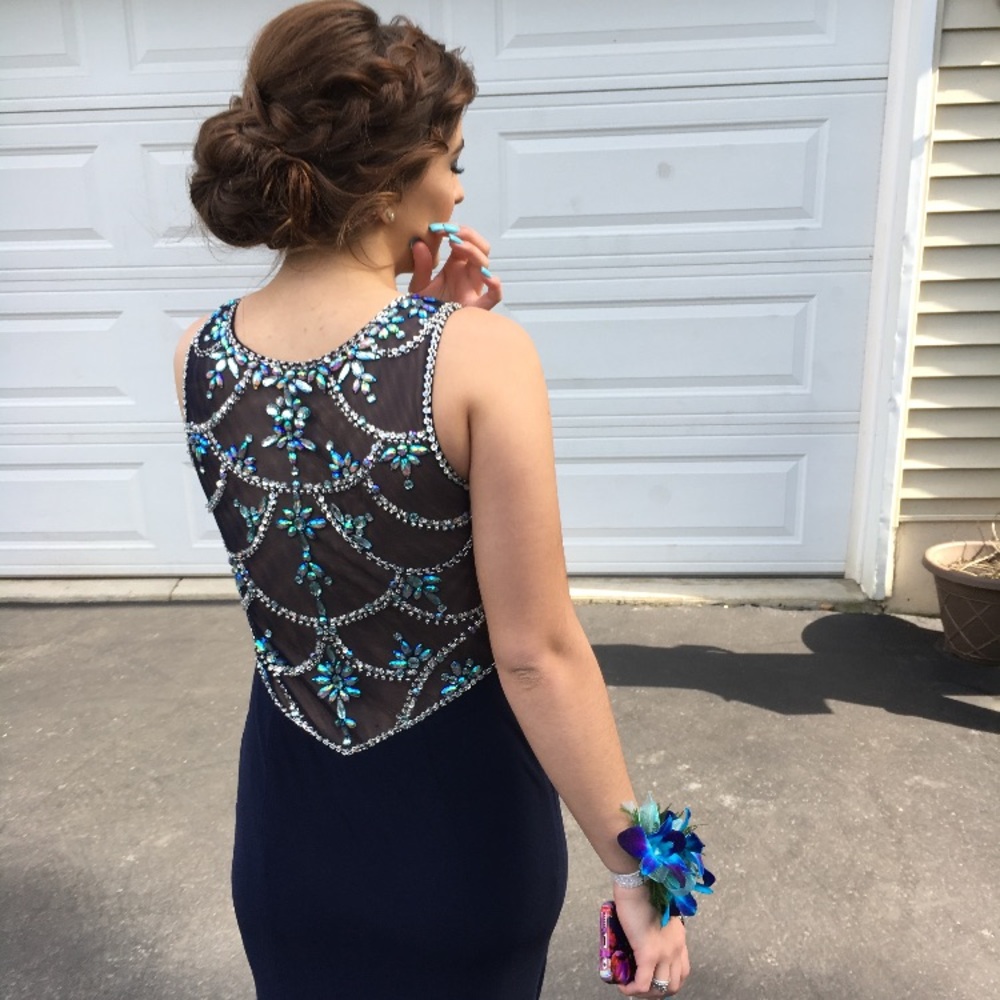 Navy Blue Sparkle Back Prom Dress - Gem